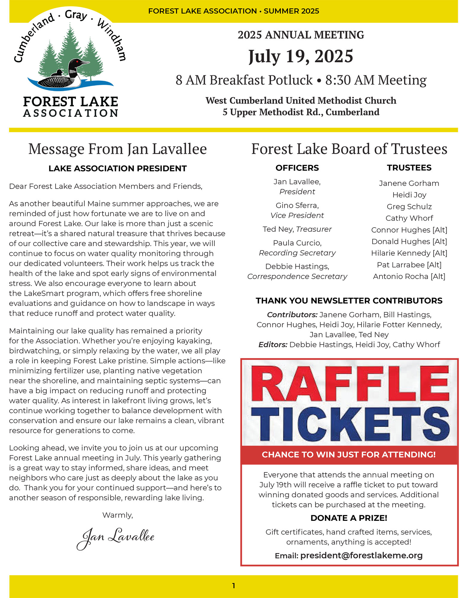 2025 Annual Newsletter | Forest Lake Maine